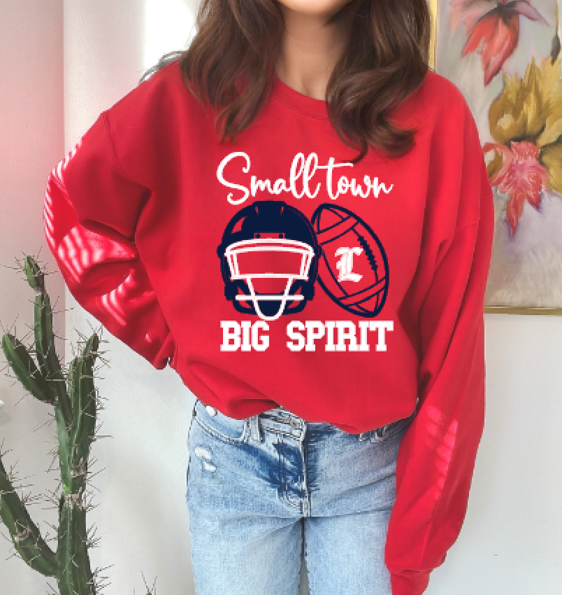 LHS Small town big spirit navy & white font – Carlee's Customs
